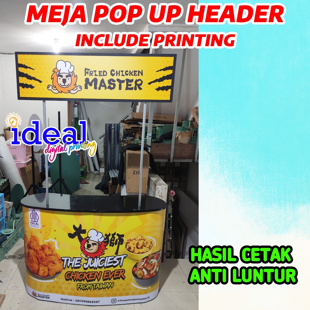 Jual Pop up counter header meja pop up dengan plank header logo plang ...