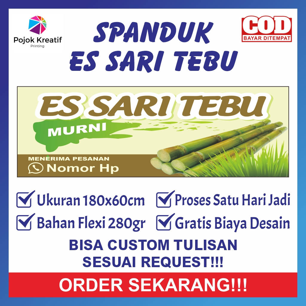 Jual SPANDUK BANNER JUALAN MINUMAN ES TEBU MURNI 180x60cm CUSTOM ...