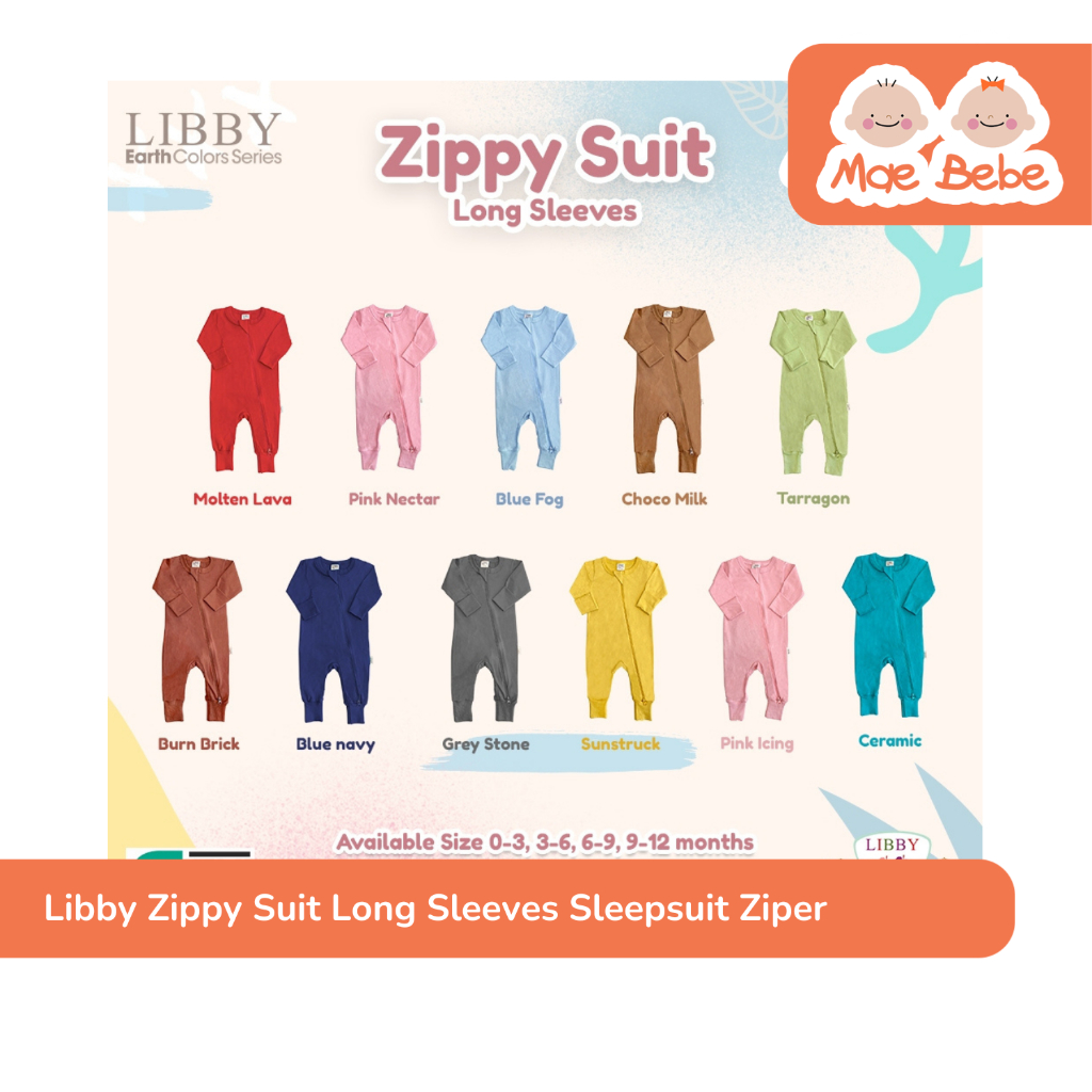 Jual Libby Earth Color Series Zippy Suit Long Sleeves Sleepsuit Ziper ...