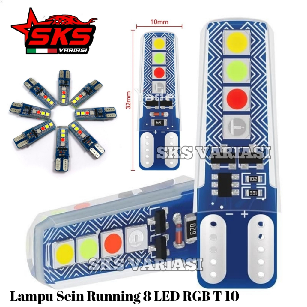 Jual Lampu Sein Senja T10 8 LED RGB Model Running Flash Lampu Sein ...