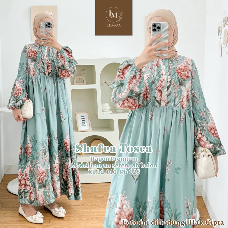 Jual Mahesa Midi Dress Motif Bunga Lengan Balon By Lemoa Bahan Rayon ...