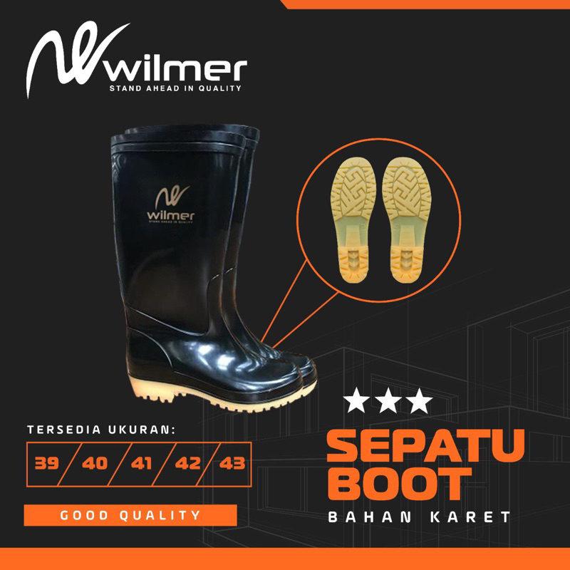 Jual WILMER Sepatu Boot Hitam Karet Tinggi Proyek Safety Boots | Shopee ...