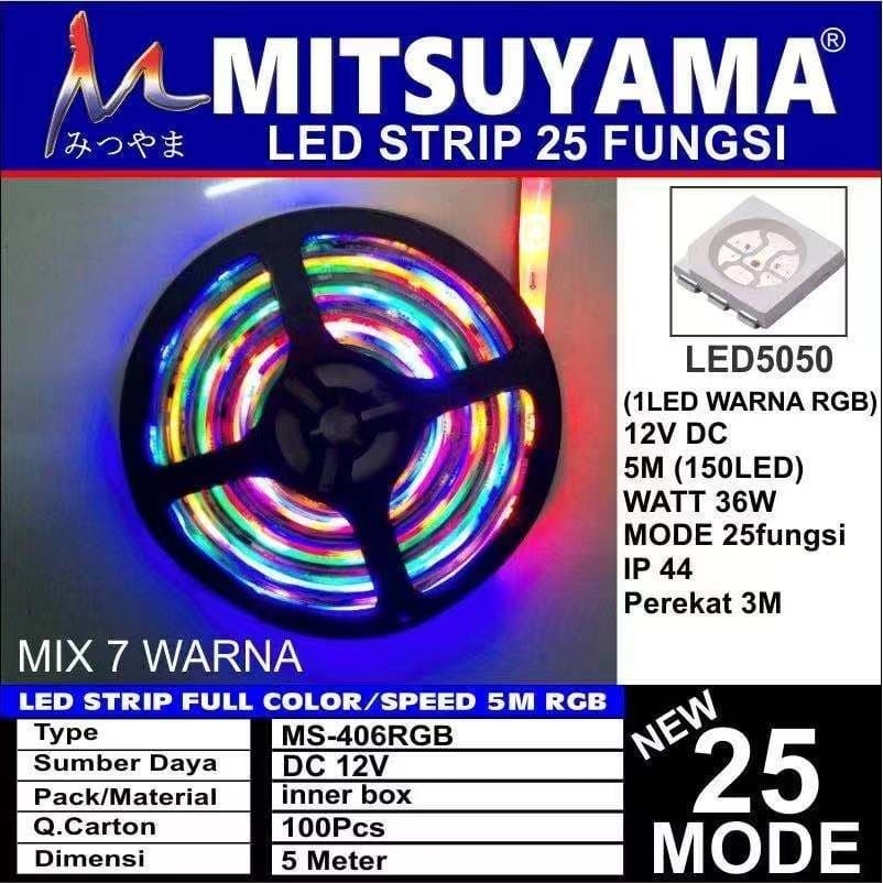 Jual Lampe LED Strip RGB 7 Warna / Warna Warni 5 Meter 25 Mode Speed ...