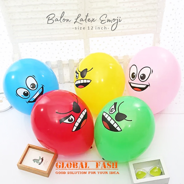 Jual Balon Latex Emoticon Warna Warni / Balon Motif Emoji / Balon ...