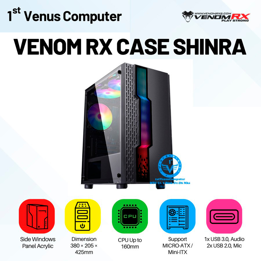 Jual CASING PC VENOMRX SHINRA CASE GAMING MICRO ATX FREE 1 FAN RGB ...