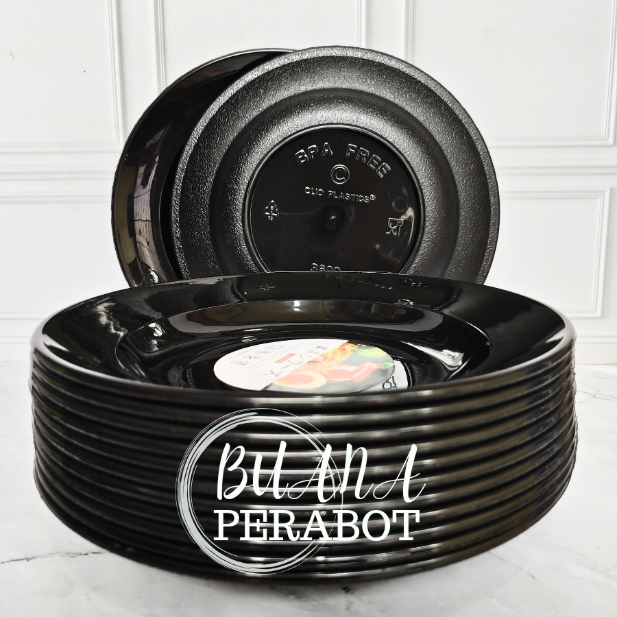 Jual 1 LUSIN PIRING MAKAN RAMEN PLASTIK TEBAL HITAM POLOS DIAMETER 23 ...