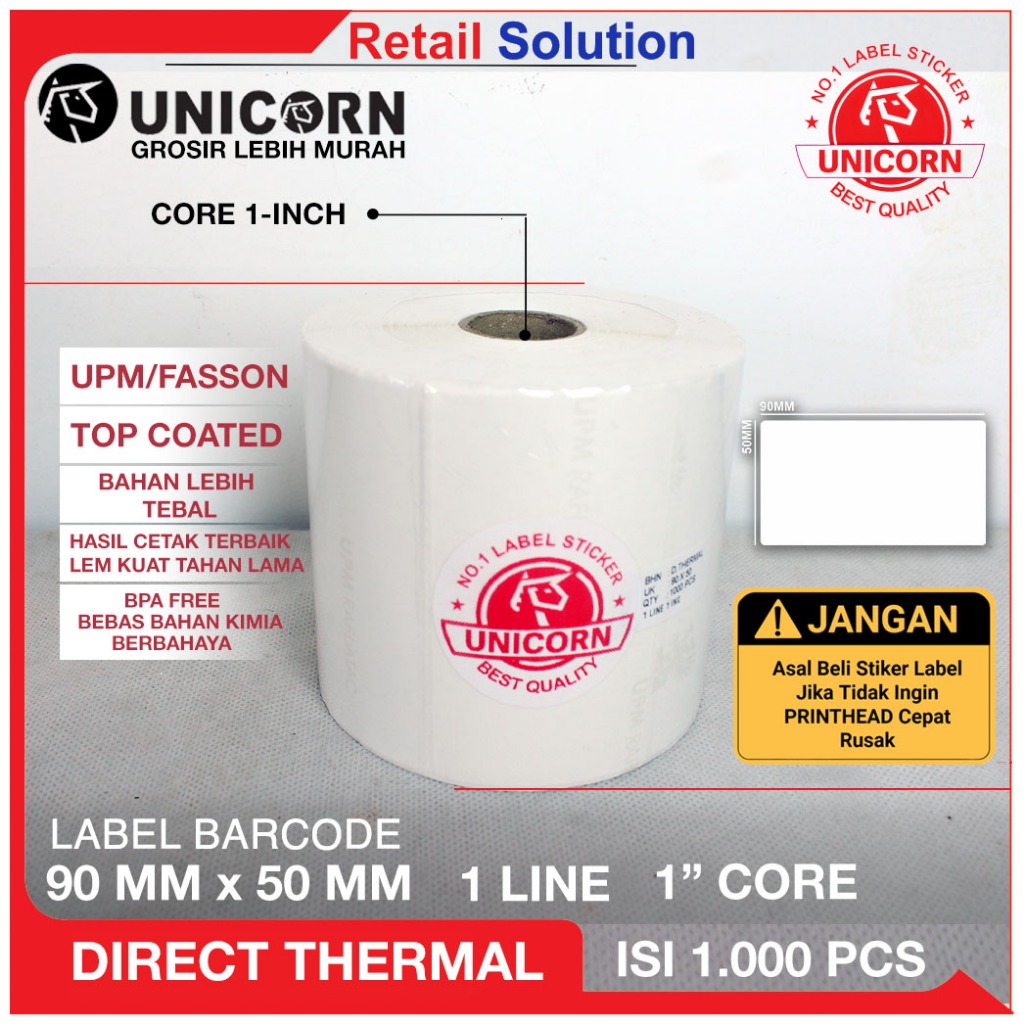 Jual Stiker Label Barcode Thermal 90x50 mm / 90 x 50 / 90x50mm isi 1000 ...
