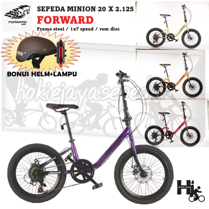 Jual Sepeda MINIVELO 20" FORWARD MINION 1X7 speed rem cakram BONUS HELM ...