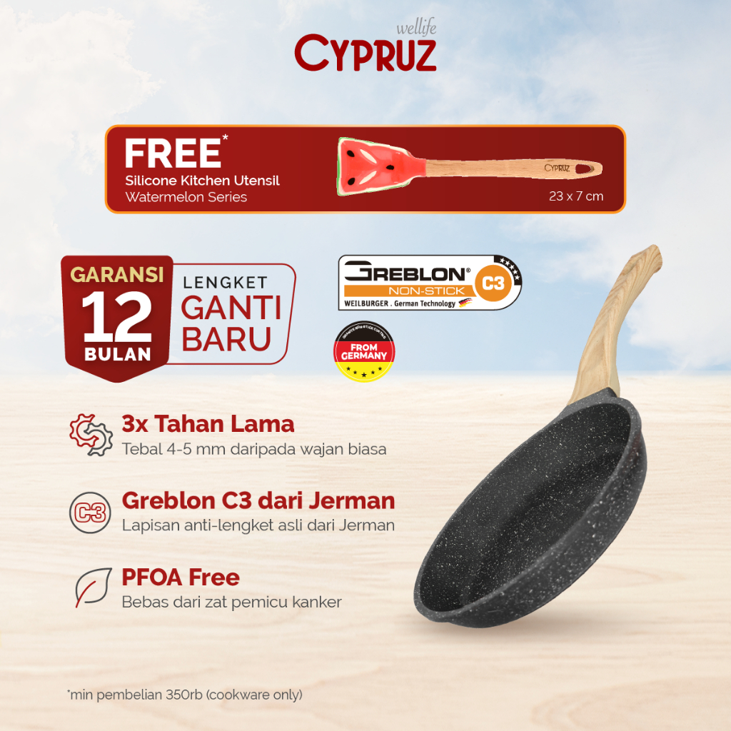 Jual Cypruz Wajan Anti Lengket Fry Pan Premium Grey Granite Diecast Series | Shopee Indonesia