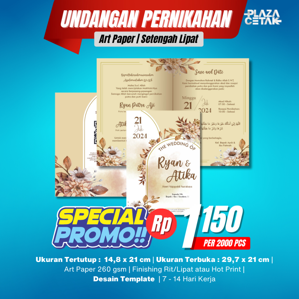 Jual Undangan Pernikahan A4 29 7x21 Cm Lipat 2 Artpaper 260 Gsm