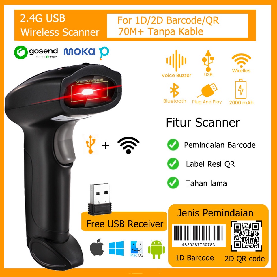 Jual 33 BRANDS FESTIVAL Barcode Scanner 1D 2D Support Scanner Wireless ...