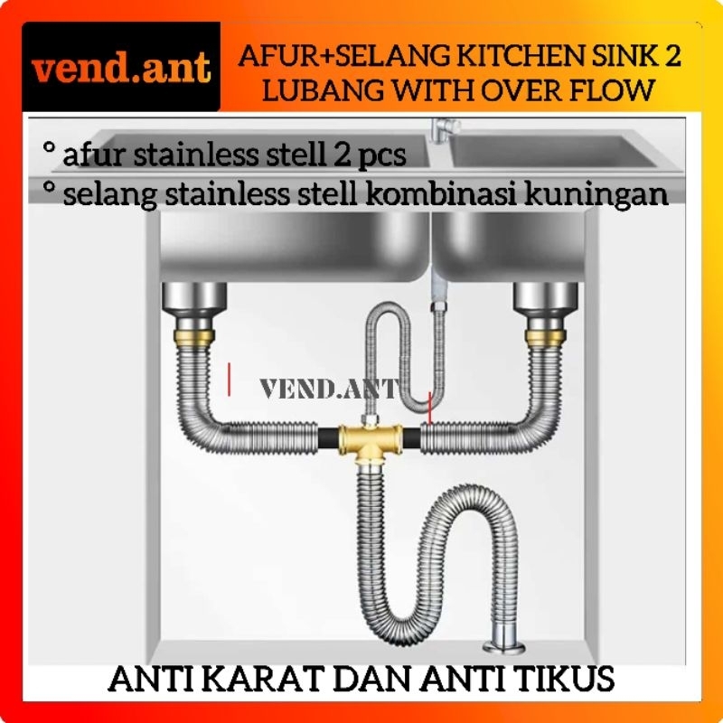 Jual paket afur kitchen sink 2 lubang with over flow | Shopee Indonesia