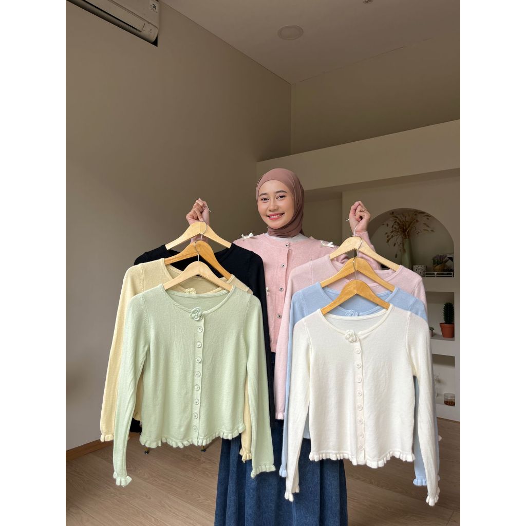 Jual [ALLN Knitwear] Fira Cardigan Rajut Lembut Soft Kancing Bunga ...