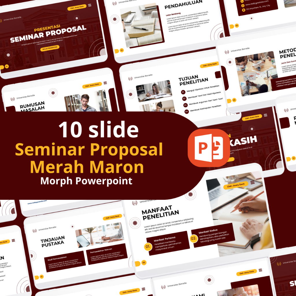 Jual Sempro Merah Maron Powerpoint - Template Proposal Seminar Profesional | PPT Morph Premium ...