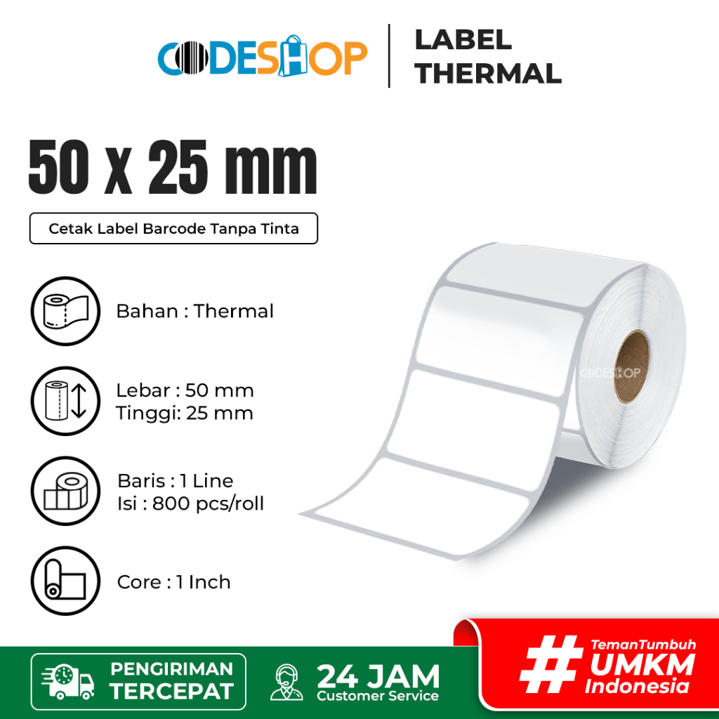 Jual Label Barcode 50x25 mm 1 LINE Stiker Thermal | Shopee Indonesia