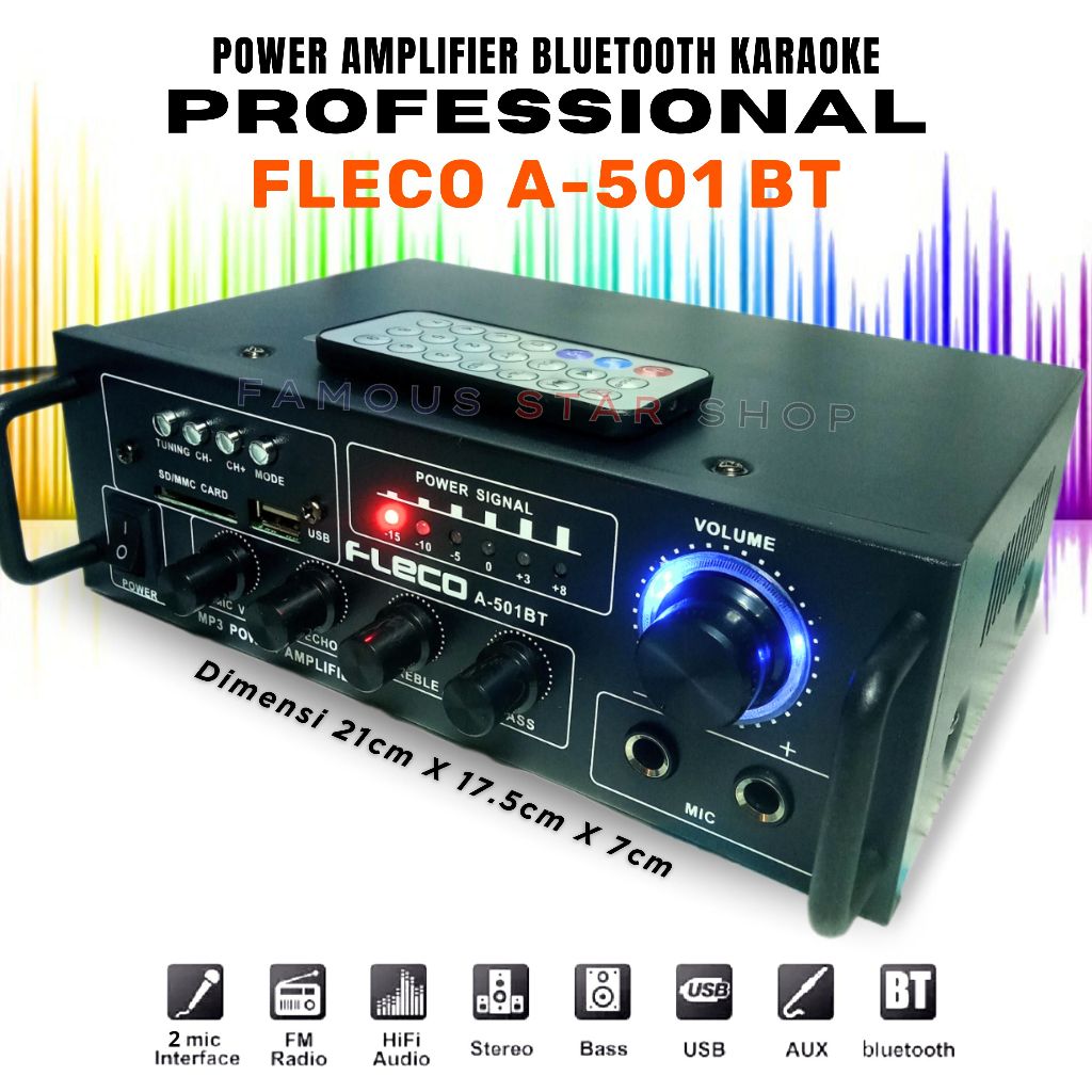 Jual Amplifier Power 600 Watt Full Bass Fleco A-501BT Audio Penguat ...
