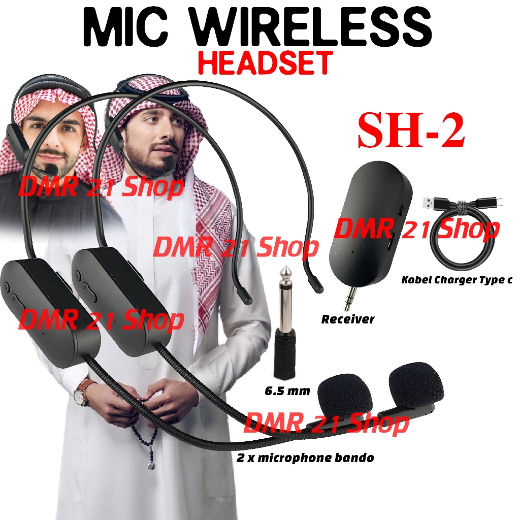 Jual DMR SH-1 / SH-2 Mikrofon Mic Clip On Wireless UHF 2.4G Microphone Bando Presentasi Tur Imam ...