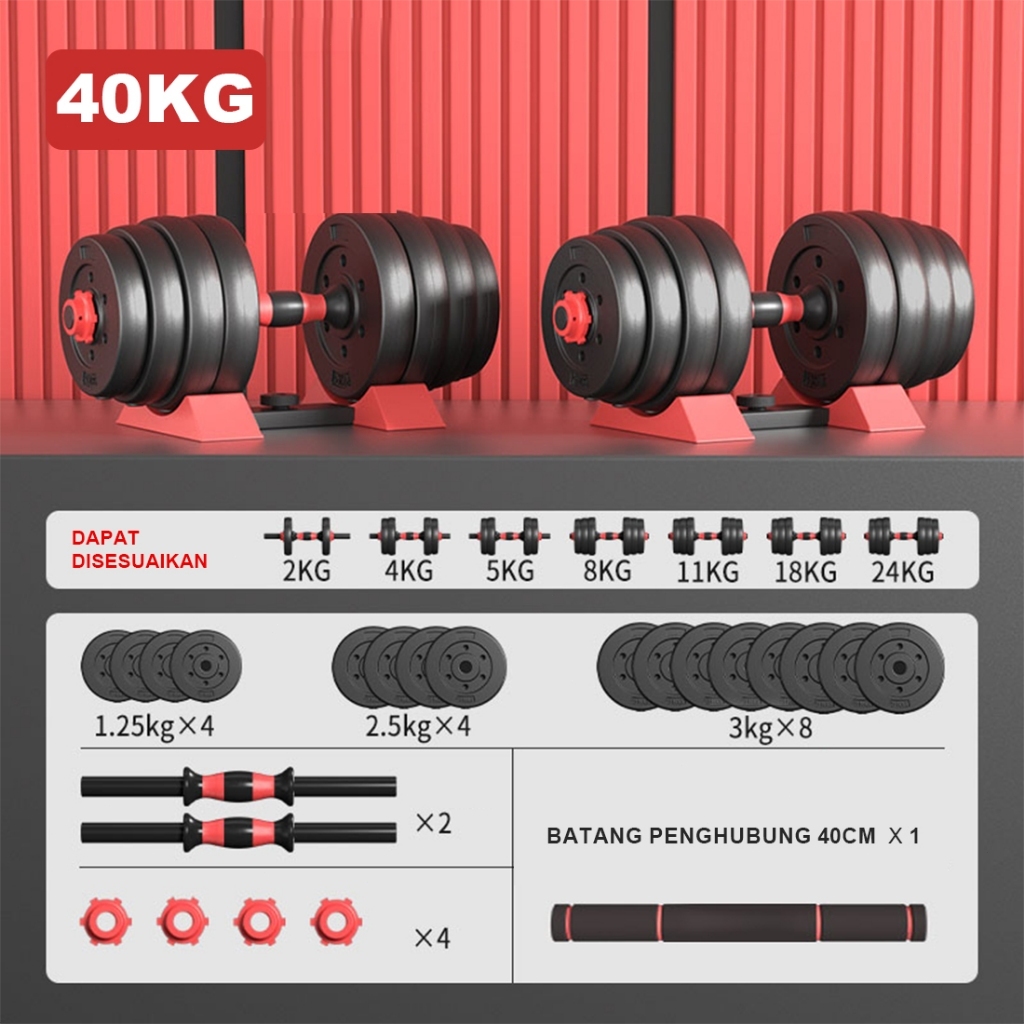 Jual Barbel Dumbell Set 40KG Barbel Set PVC Set Kettlebe Peralatan Fitness Berat Yang Bisa ...