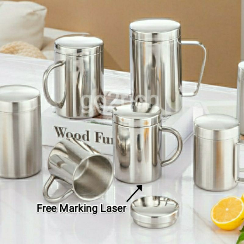 Jual Gelas Kopi Susu Stainless steel SUS 304 Mug Cup double layer tebal ...