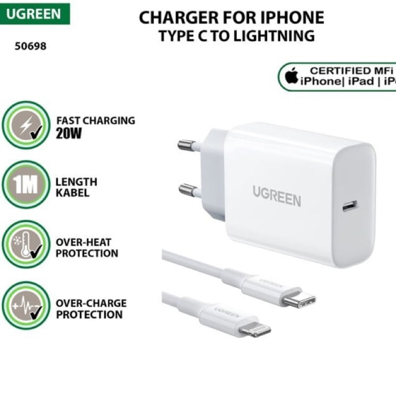 Jual UGREEN Charger iPhone Lightning MFI PD Type C Fast Charging 20w | Shopee Indonesia