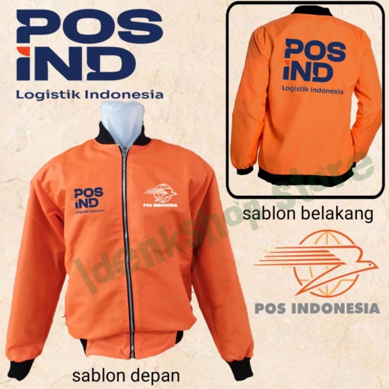 Jual jaket bomber Oren atau navy POSIND logo pos terbaru | Shopee Indonesia