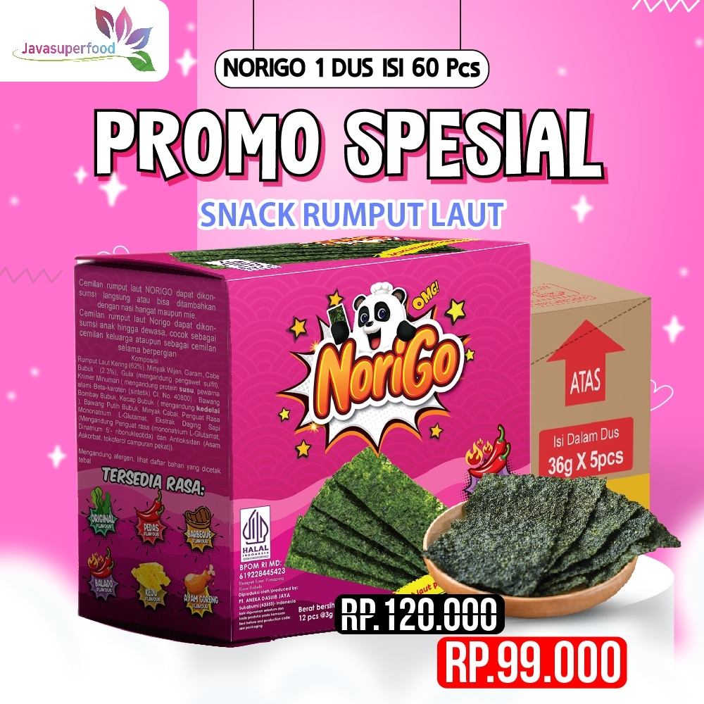 Jual Norigo Balado (1 DUS ISI 5 PACK) FREE 10 PCS / Nori Sachet Seaweed ...
