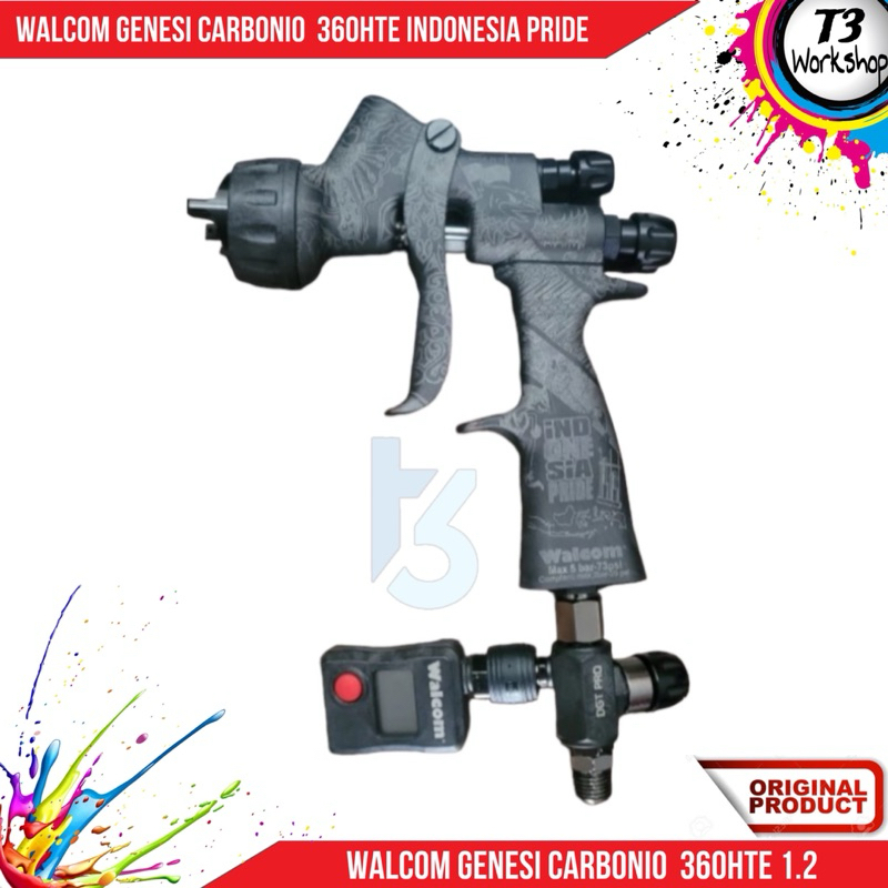 Jual spraygun walcom genesi carbonio 360HTE Clear 1.2 special indonesia pride - 1set digital ...