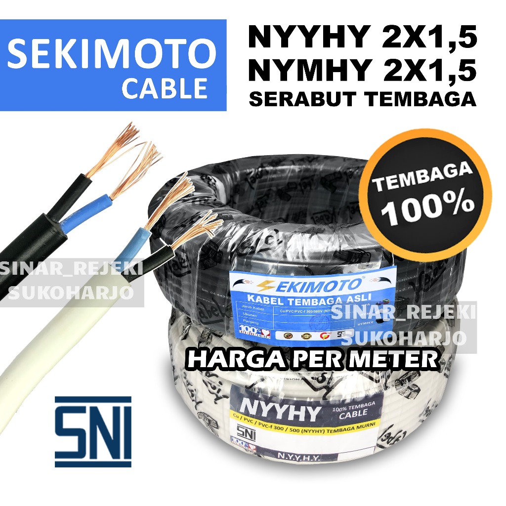 Jual SEKIMOTO Kabel Listrik NYYHY 2x1,5 NYMHY SNI Serabut NYY HYO Kabel Hitam Tembaga Asli per ...