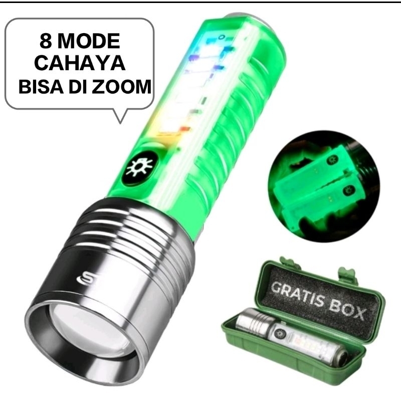 Jual Senter Tangan LED Zoom 8 Mode Cahaya Lampu di lengkapi Magnet -Senter lampu Multifungsi ...