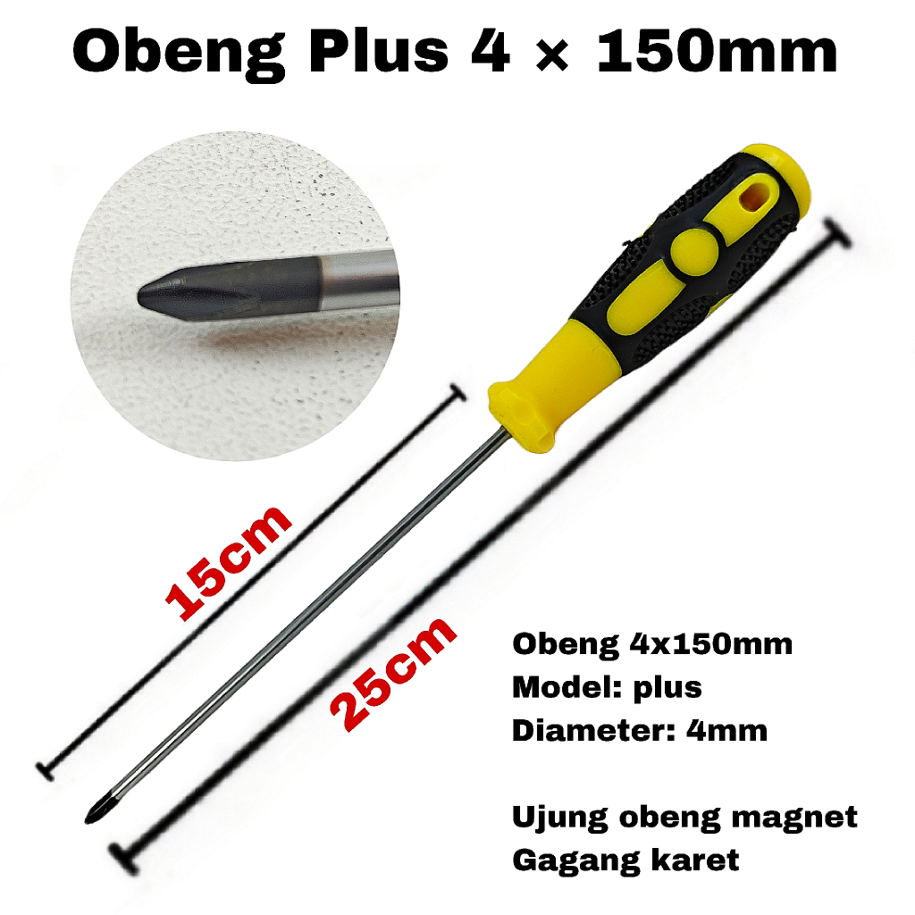 Jual Obeng Plus 6 inch Diameter 4mm Panjang Besi 15cm Magnet Gagang ...