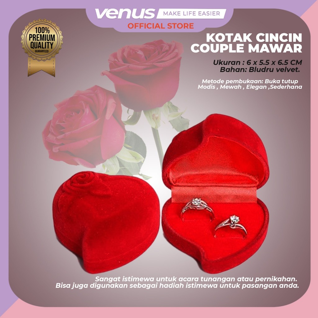 Jual VENUSJKT – Kotak Cincin Couple Aesthetic Ring Box Bludru Mawar ...