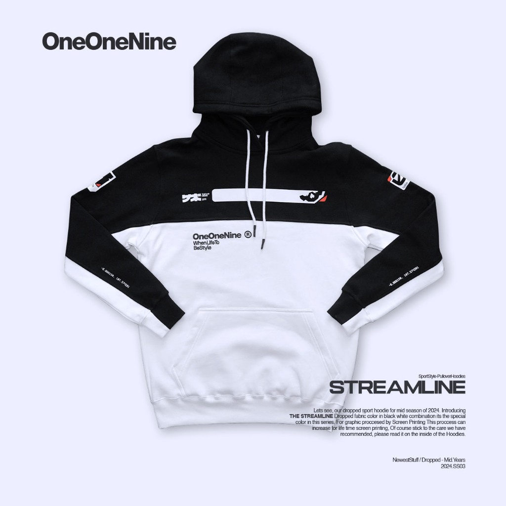 Jual KSR ONEONENINE - HOODIE STREAMLINE BLACK WHITE | Shopee Indonesia