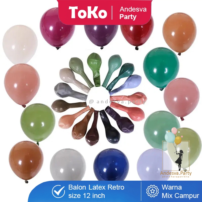 Jual balon latex retro 12 inch / balon latex retro vintage / balon ...