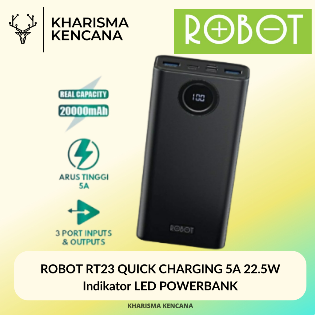 Jual ROBOT RT23 QUICK CHARGING 5A 22.5W Indikator LED POWERBANK | Shopee Indonesia