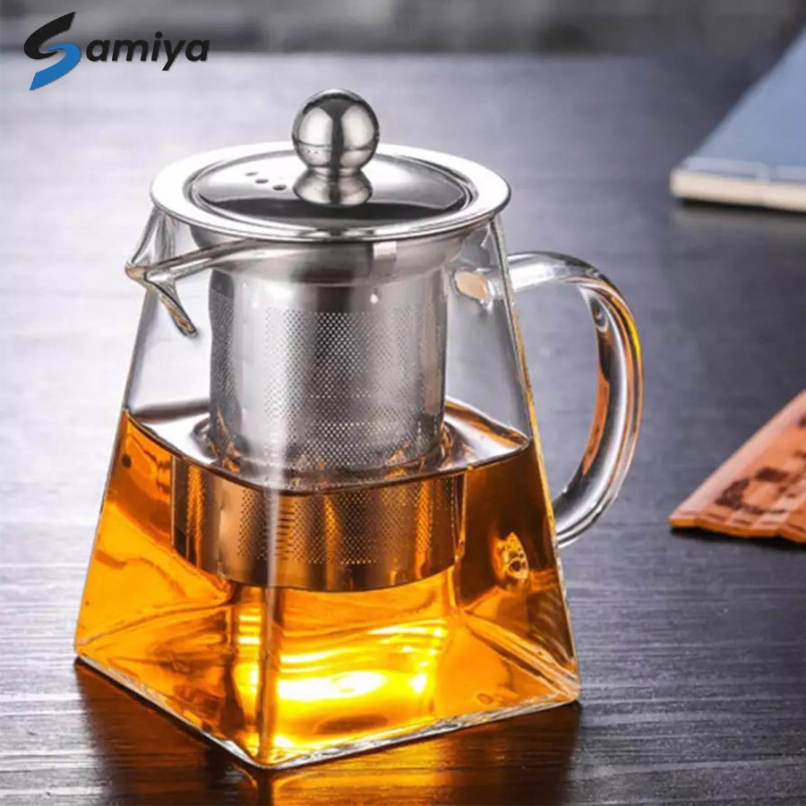 Jual teko teh kaca kotak high borosilicate / teapot square heat ...