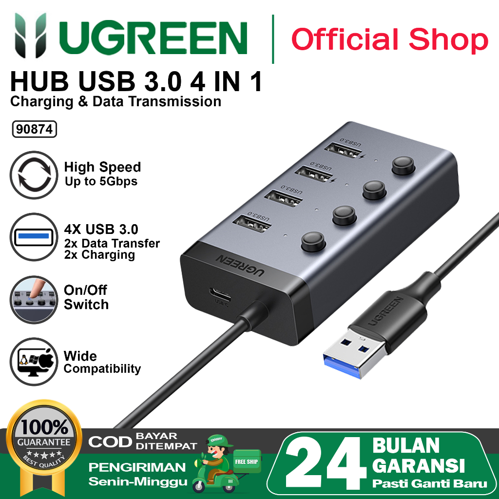 Jual UGREEN HUB USB 3.0 Splitter 7 IN 1 LED 12V Charging Dan Transfer ...