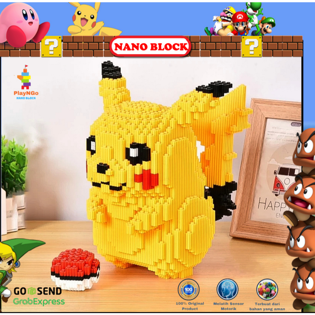 Jual Original Nano Blocks POKEMON PIKACHU MEDIUM 3D Model, Mainan Blok ...