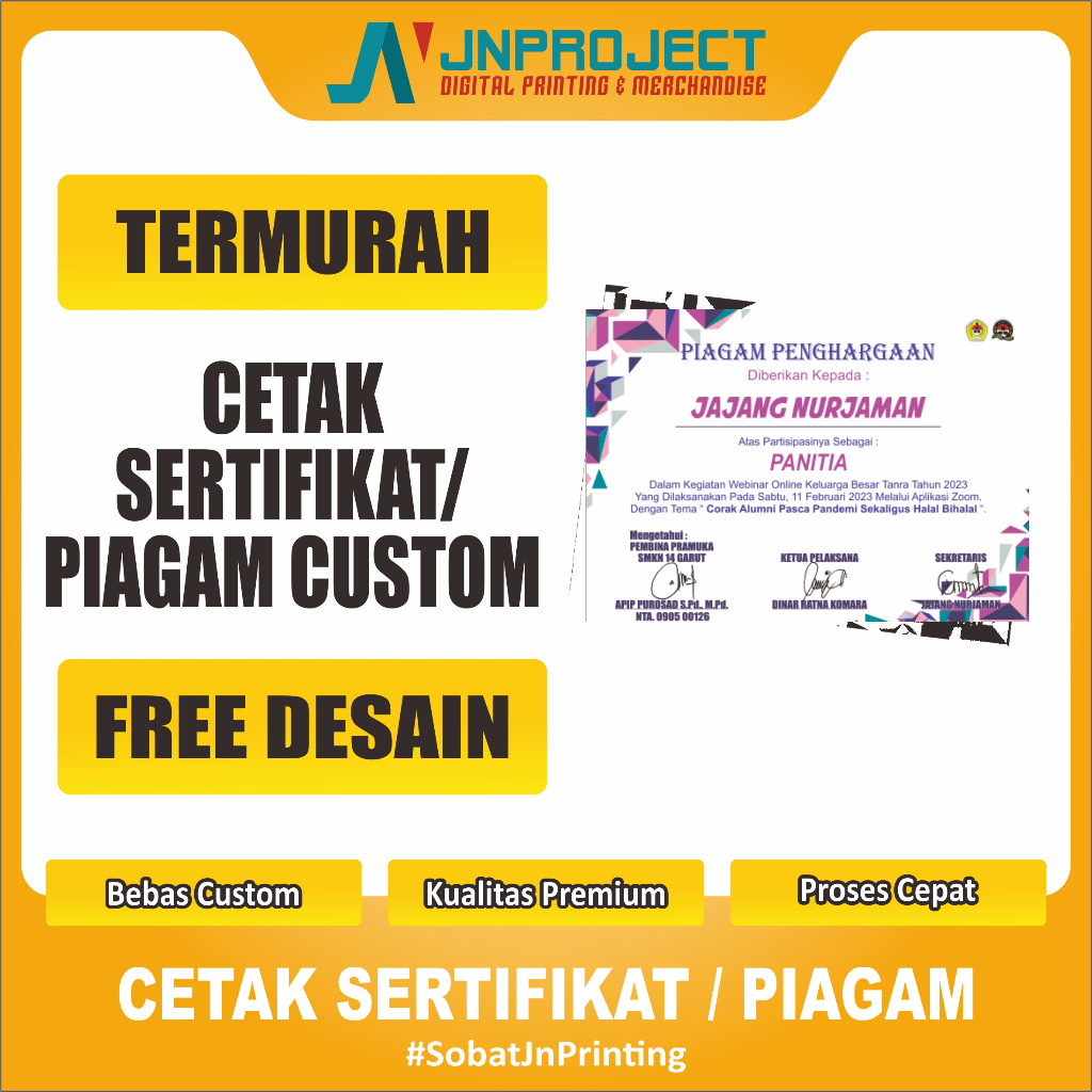 Jual Cetak Sertifikat / Piagam Custom Murah Free Design | Shopee Indonesia