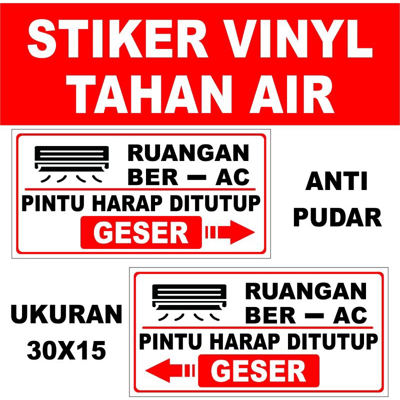 Jual PINTU TUTUP KEMBALI RUANGAN BER-AC UK 30X15CM STIKER SIGN/STIKER ...
