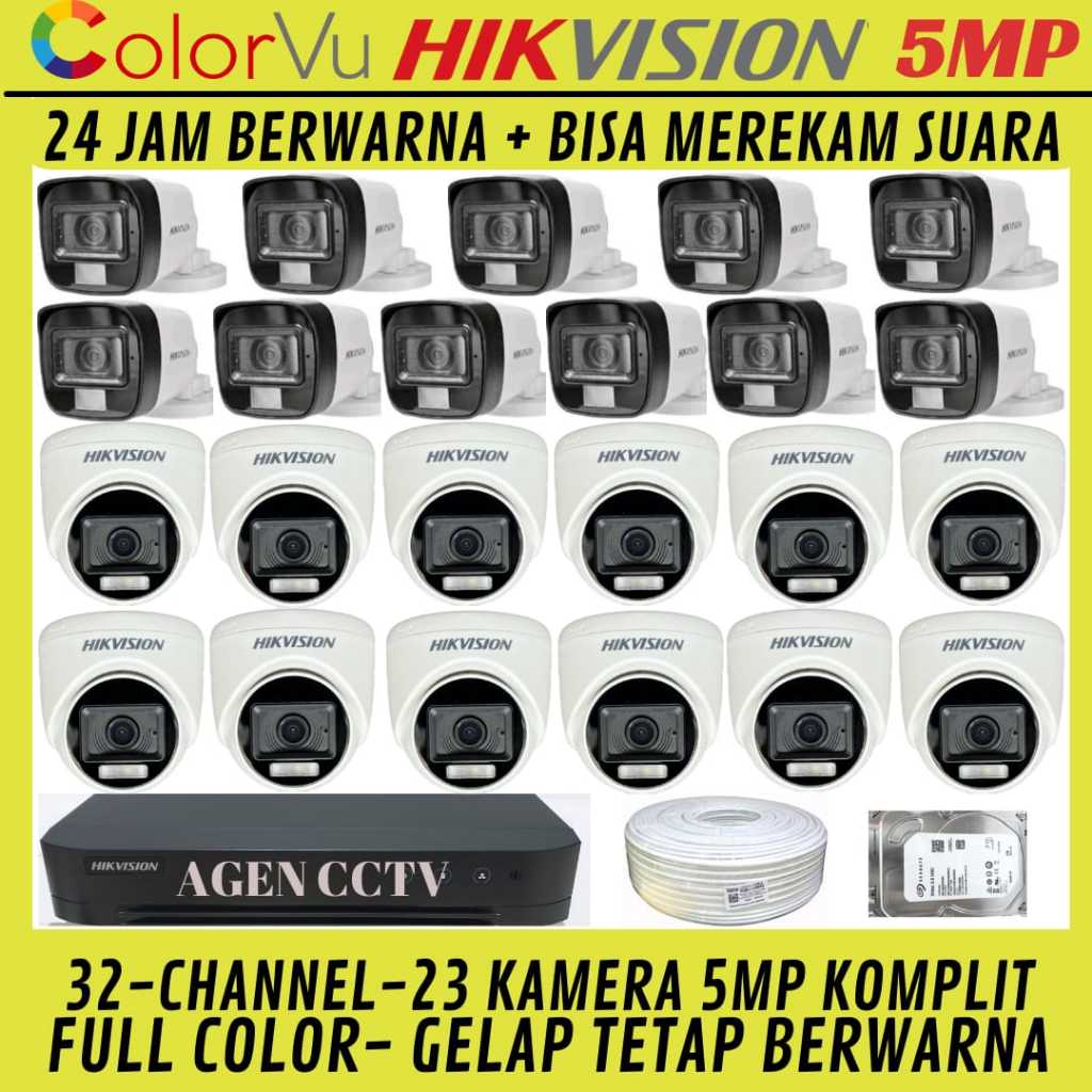 Jual PAKET CCTV HIKVISION COLORVU 5MP 32 CHANNEL 23 CAMERA AUDIO FULL ...