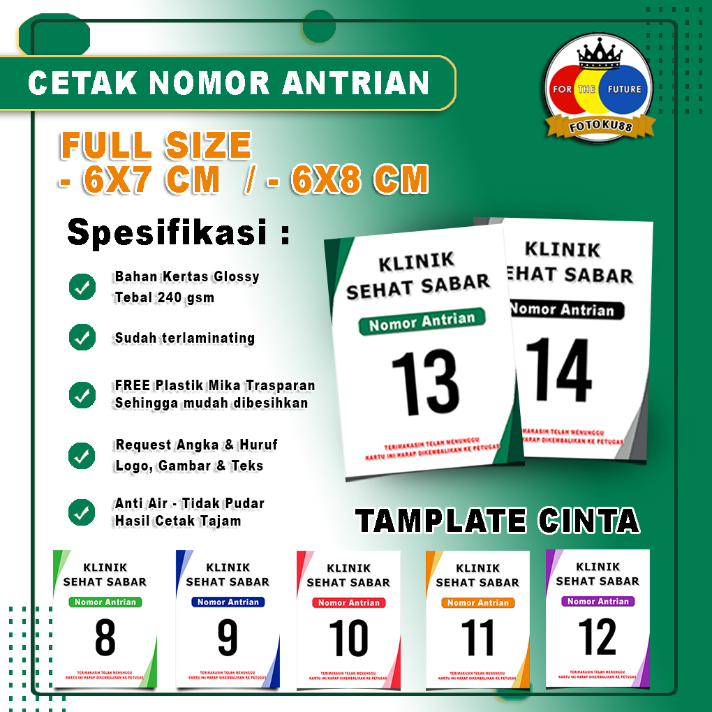Jual Cetak Nomor Antrian Custom All Size Murah FREE Laminating dan ...