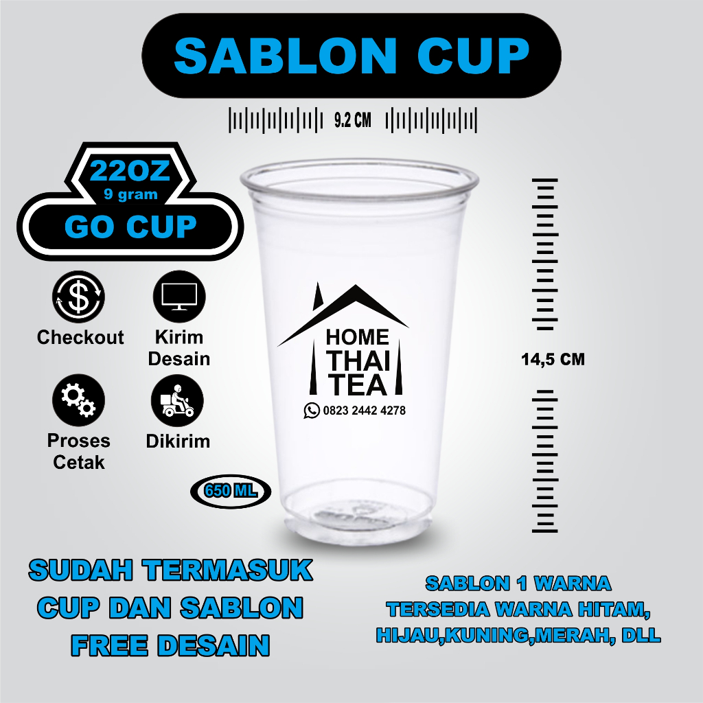 Jual Sablon gelas cup murah 22oz datar 9gr GO CUP minim 500pcs plastik ...