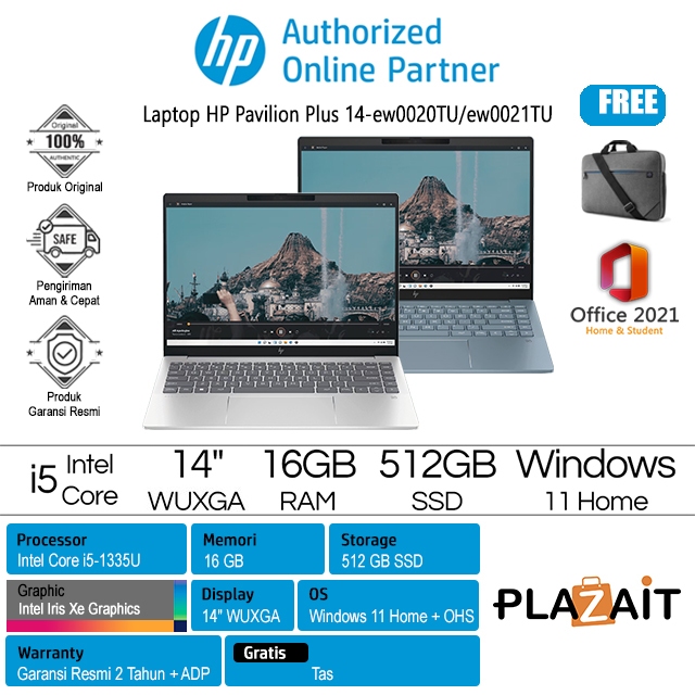 Jual HP Laptop Pavilion Plus 14-ew0020TU ew0021TU /Intel Core i5-1335U/16GB/512GB SSD/Intel Iris ...