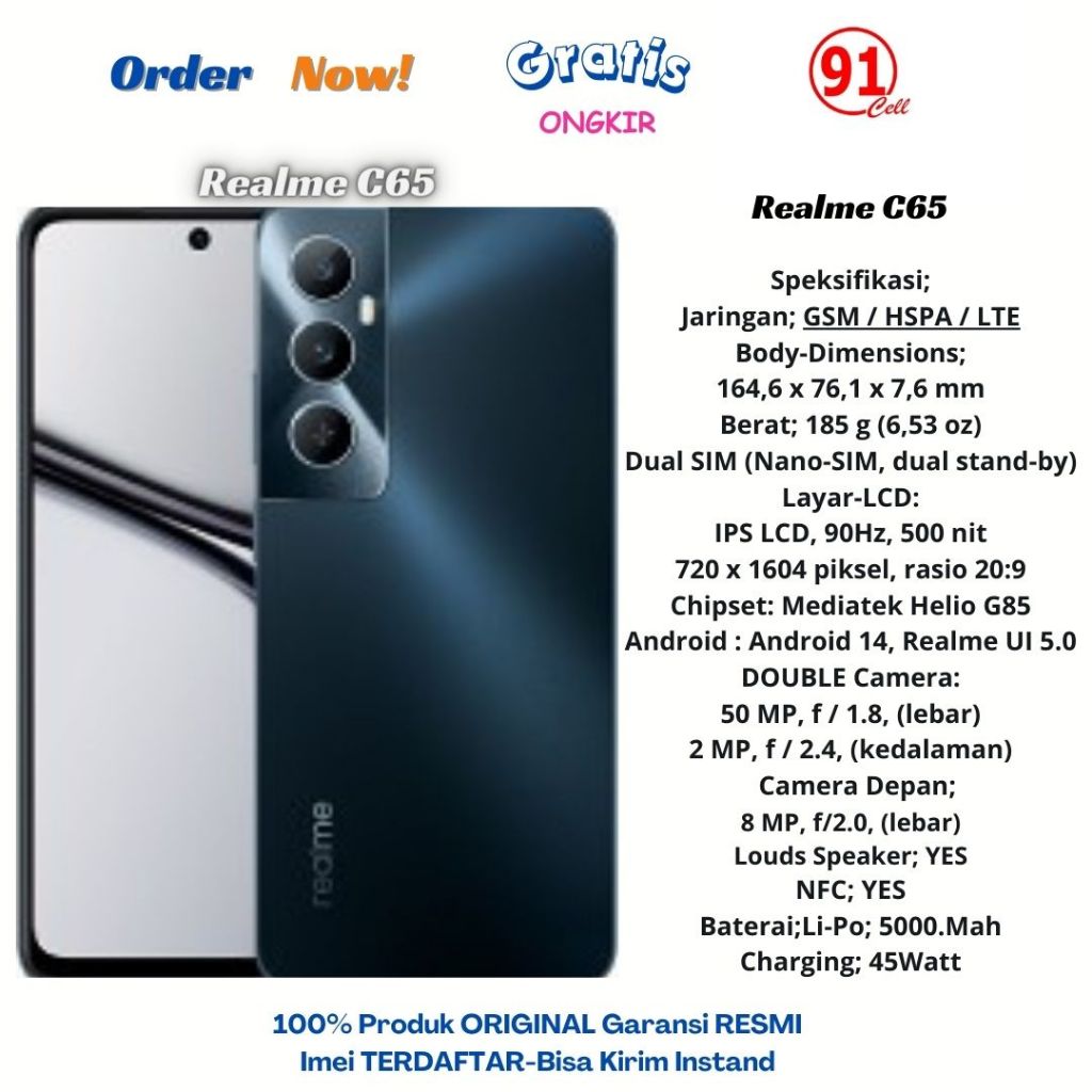 Jual Realme C65 4G Ram8/128Gb&Ram8/256Gb Garansi Resmi 1 Tahun | Shopee ...