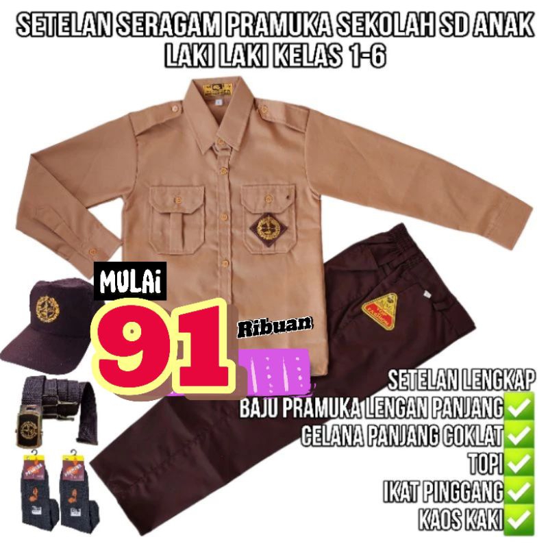Jual Seragam Sekolah Pramuka SD Laki laki lengan panjang setelan lengkap | Shopee Indonesia