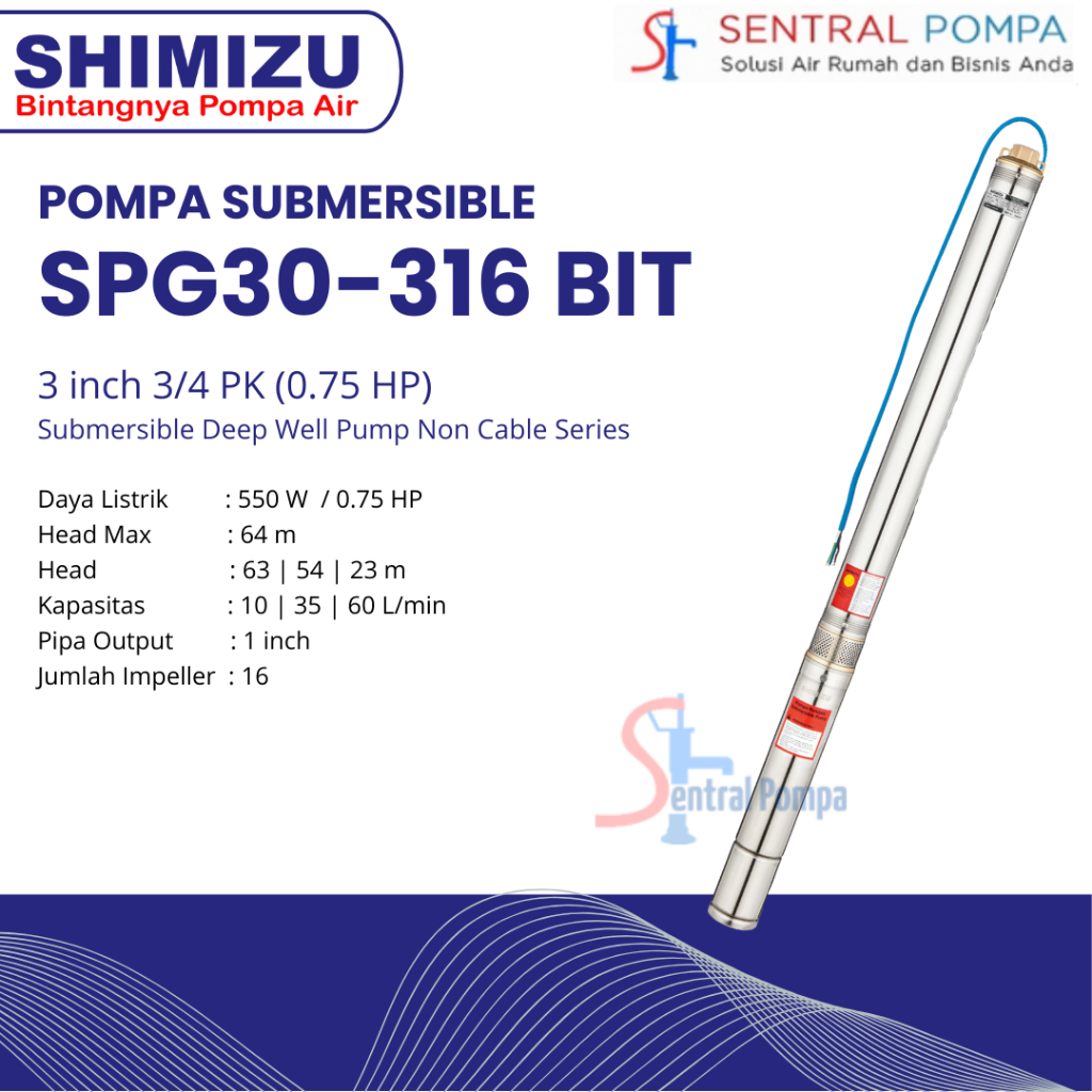 Jual Shimizu SPG30-316 BIT Pompa Air Submersible Satelit 3/4 HP 3 ...