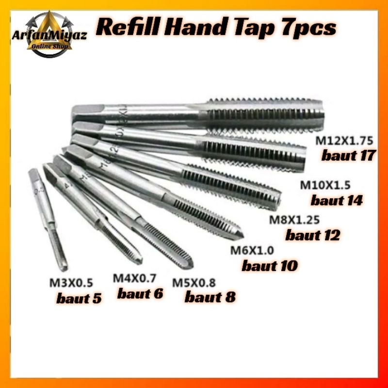Jual Hand Tap Refill Tap Alat Pembuat Drat/Perbaikan Drat Selek Set 7pcs M3 - M12 /Untuk Baut 5 ...