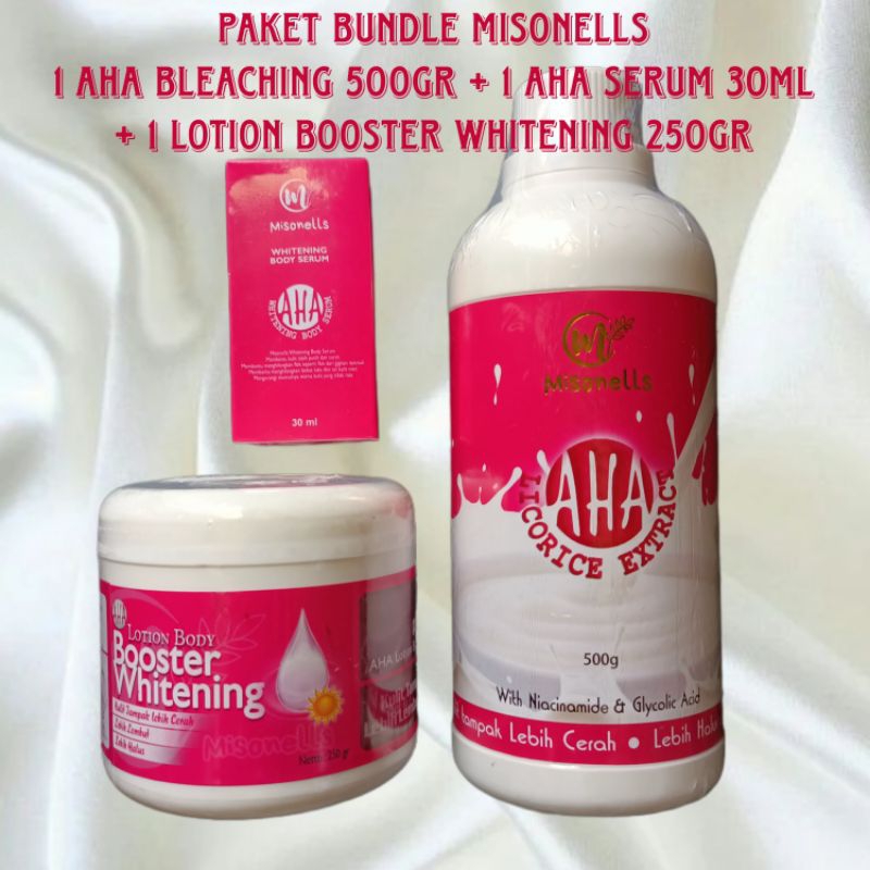 Jual PAKET BUNDLE MISONELLS AHA BLEACHING 500GR AHA SERUM LOTION ...