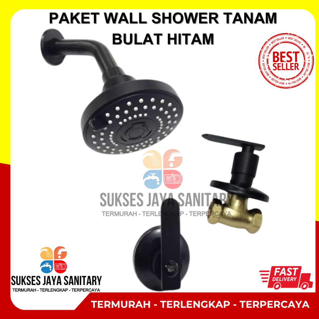 Jual Paket Wall Shower Tanam Bulat Hitam Stainless 4 Inch Hitam 4 Mode ...