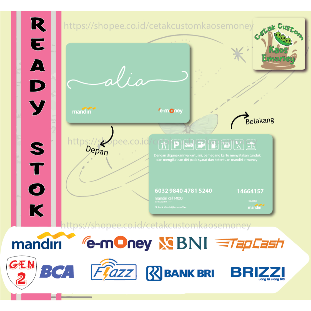 Jual KARTU E MONEY E TOLL DESIGN NAMA TOSCA EMONEY BNI BCA BRI MANDIRI ...